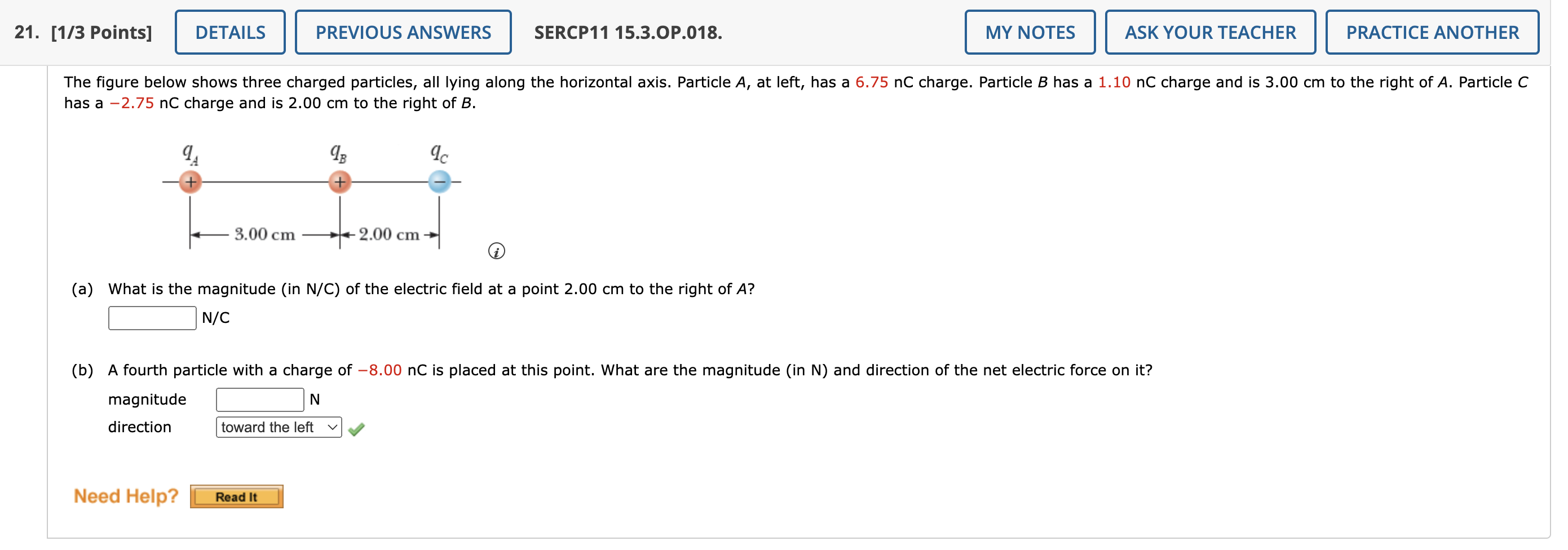 Solved has a −2.75nC charge and is 2.00 cm to the right of | Chegg.com