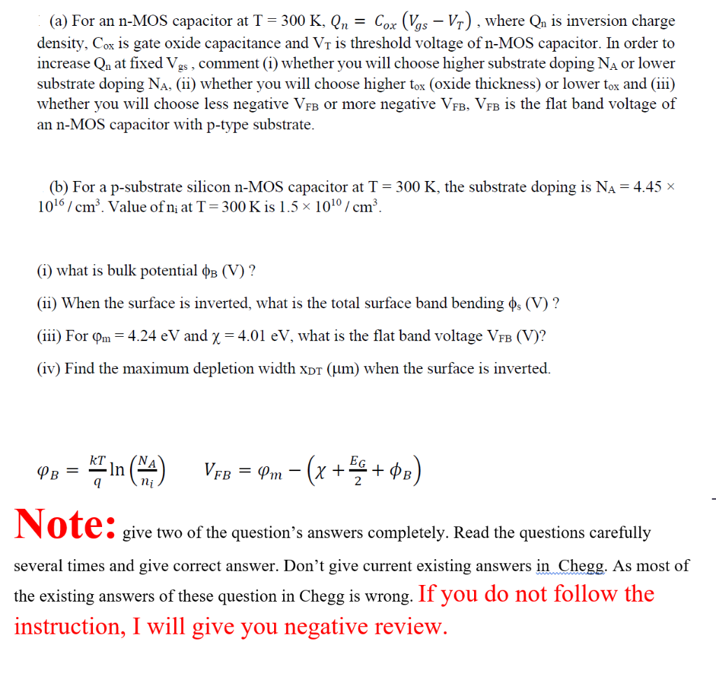 Solved (a) For an n-MOS capacitor at T = 300 K, Qn = Cox | Chegg.com