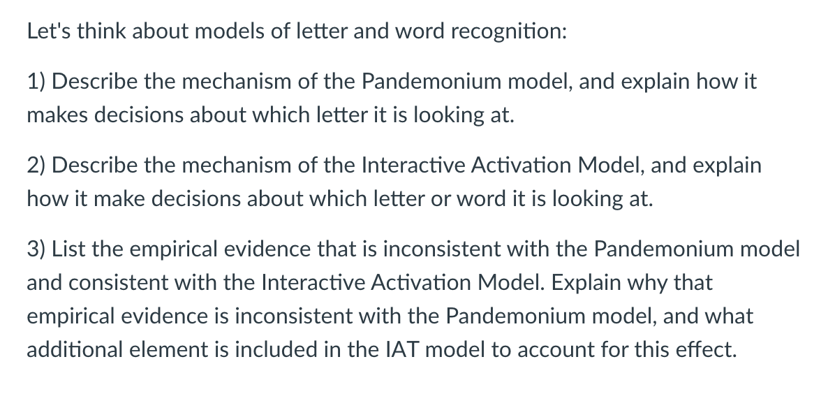 Solved Let's think about models of letter and word | Chegg.com