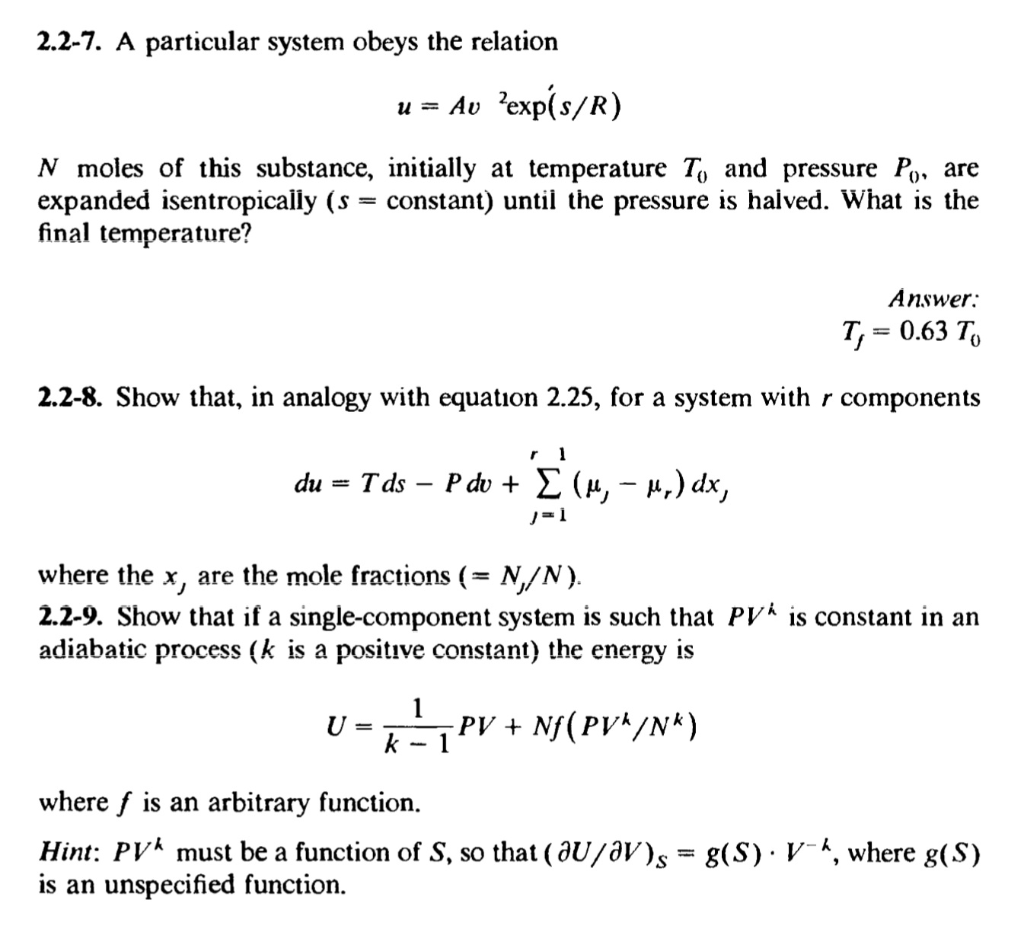 PROBLEMS 2.2-1. Find the three equations of state for | Chegg.com
