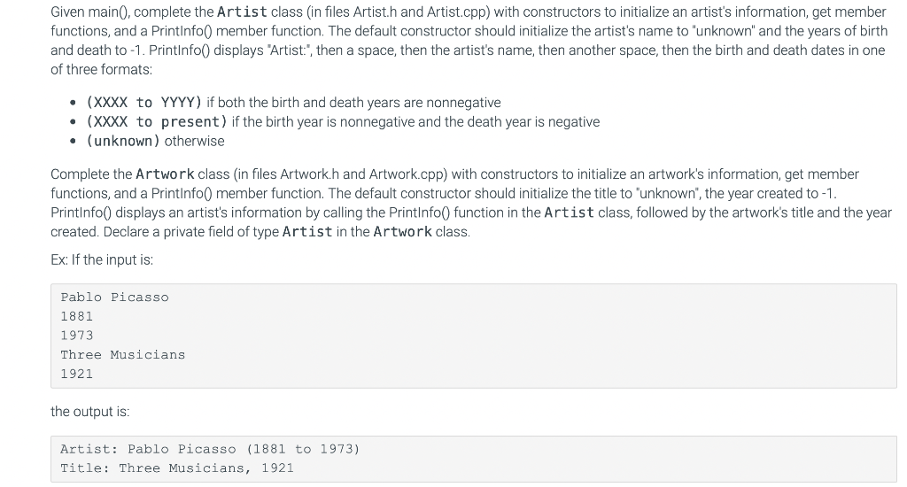 Solved Given Main0 Complete The Artist Class In Files 