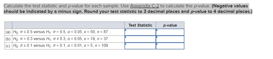 Solved Calculate the test statistic and p-value for each | Chegg.com
