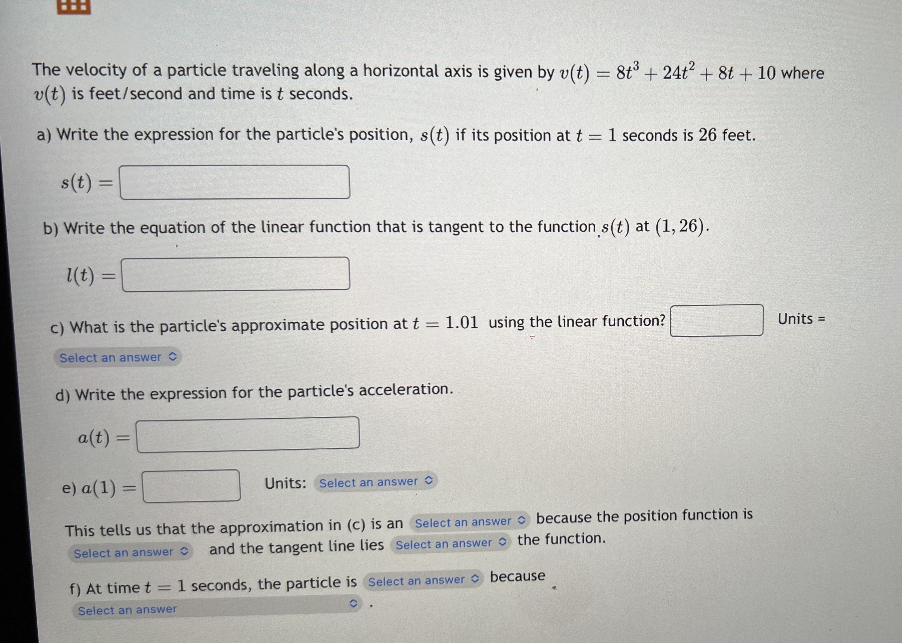 Solved The velocity of a particle traveling along a | Chegg.com