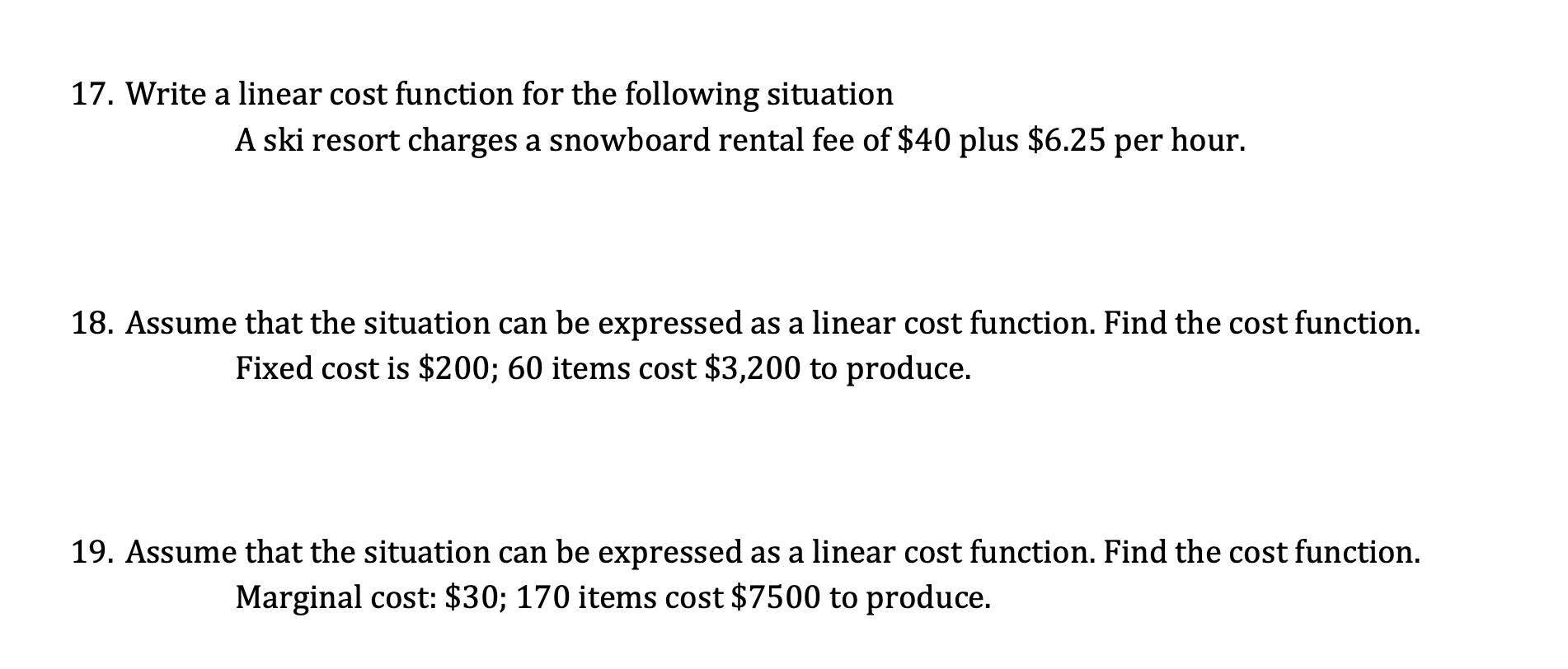 Solved 17 Write A Linear Cost Function For The Following