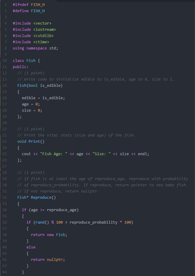 Answer the questions in shark.h and sea.h in C++. | Chegg.com