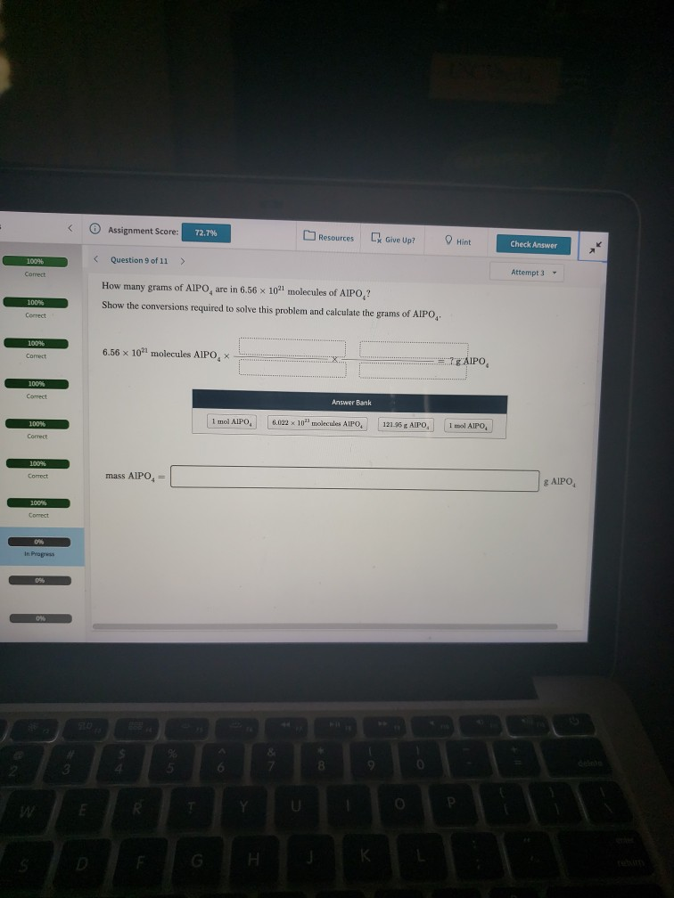 Solved Assignment Score: 72.7% Resources [ Give Up? Hint | Chegg.com