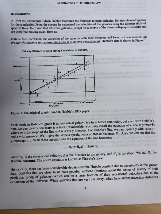 Solved LABORATORY 7-HUBBLE'S LAW BACKGROUND In 1929 the | Chegg.com