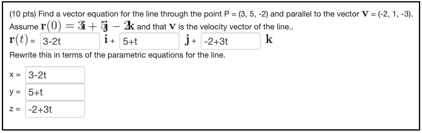 Solved (10 pts) Find a vector equation for the line through | Chegg.com
