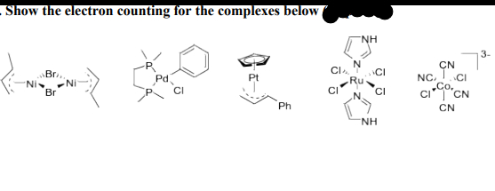 Solved Show the electron counting for the complexes below | Chegg.com