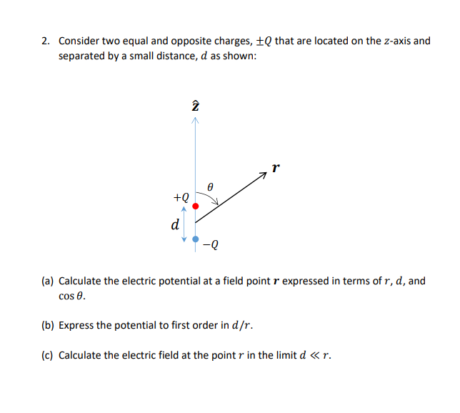 Solved 2. Consider two equal and opposite charges, Q that | Chegg.com