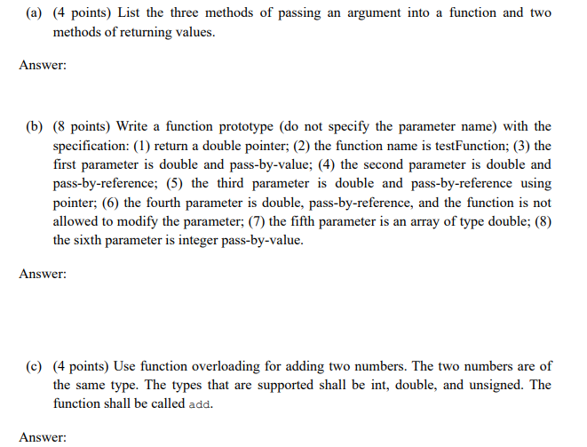 Solved (a) (4 points) List the three methods of passing an | Chegg.com