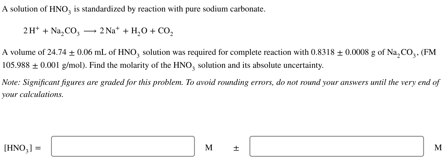 Solved A solution of HNO3 is standardized by reaction with | Chegg.com