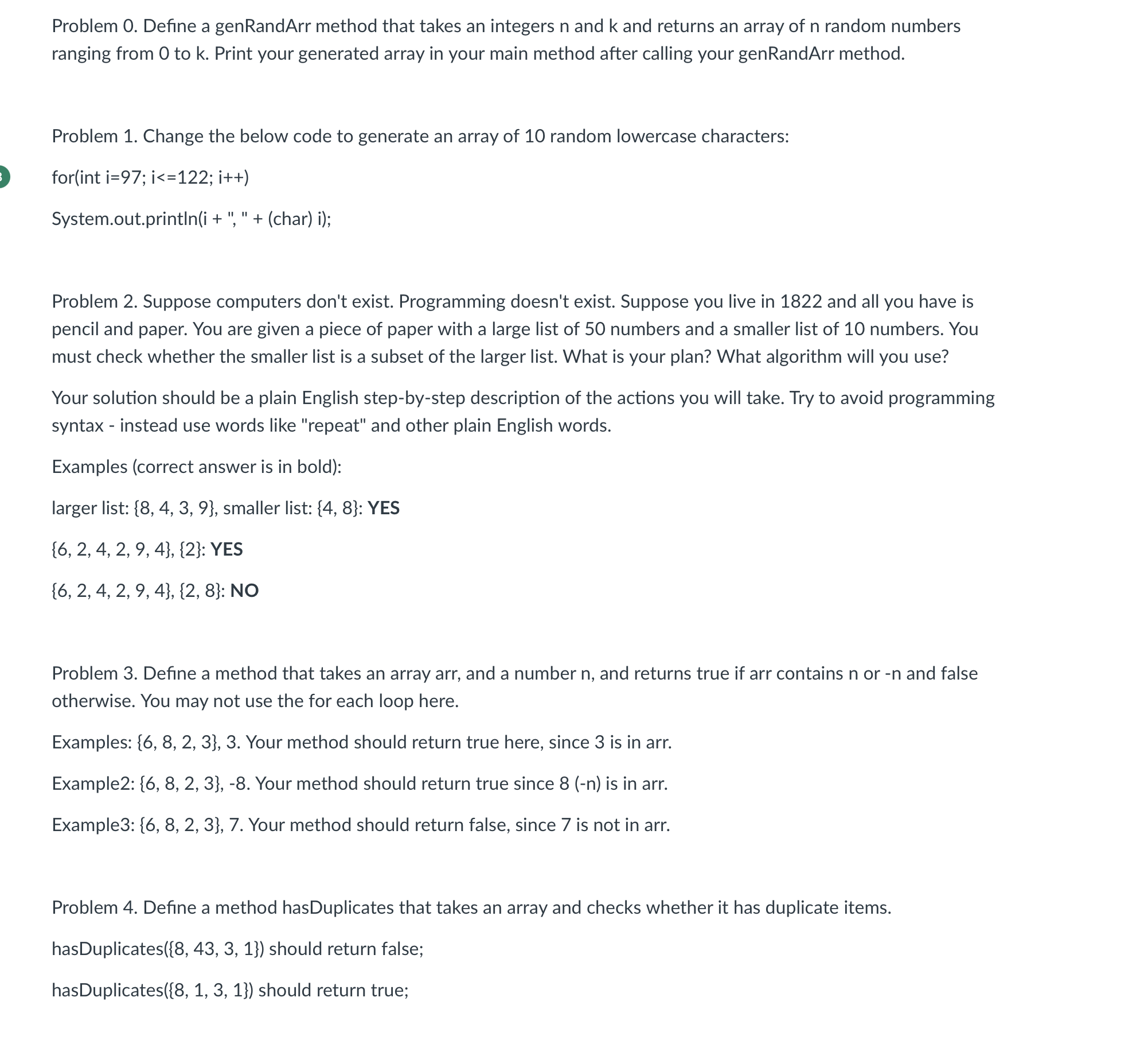 Solved Problem 0. Define a genRandArr method that takes an | Chegg.com