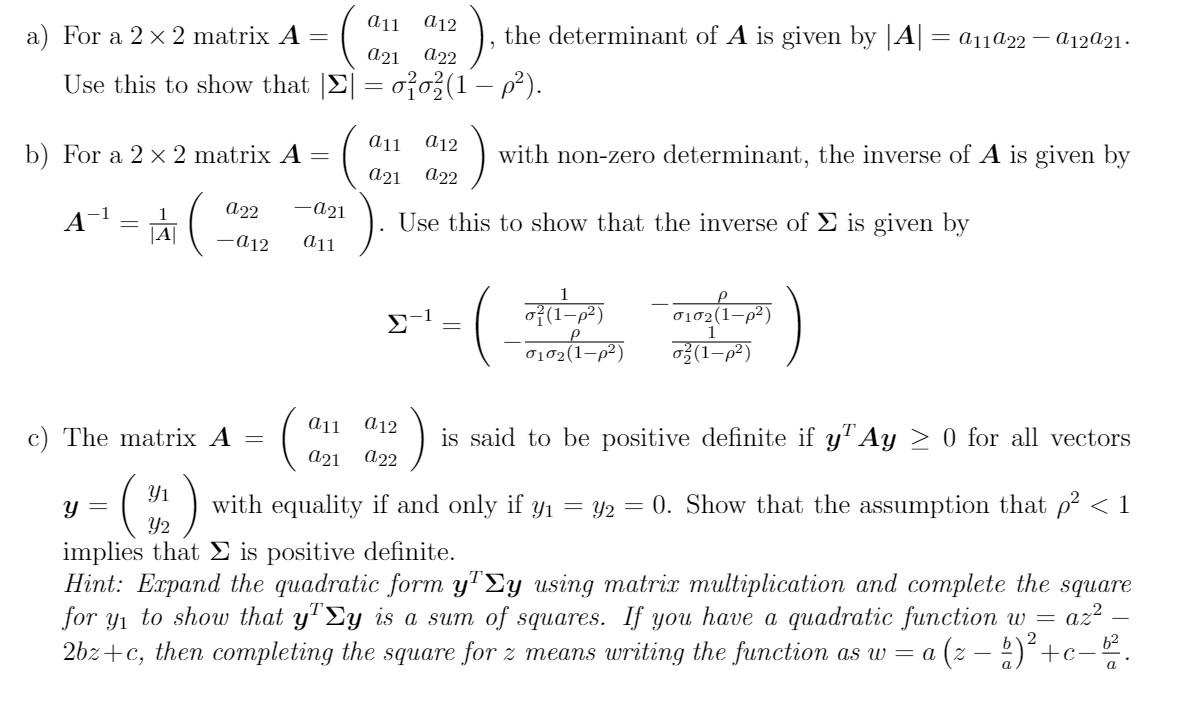 Solved Question 1 (Bivariate Normal Theory): Preamble: This | Chegg.com