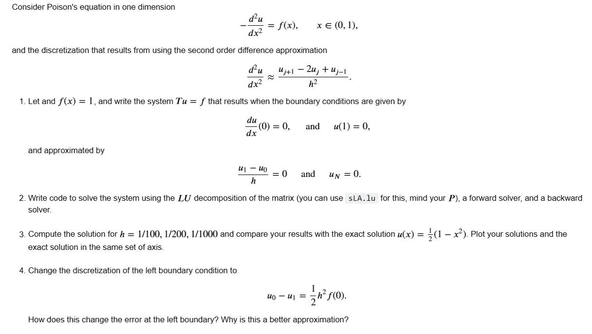 Solved Consider Poison's equation in one dimension | Chegg.com