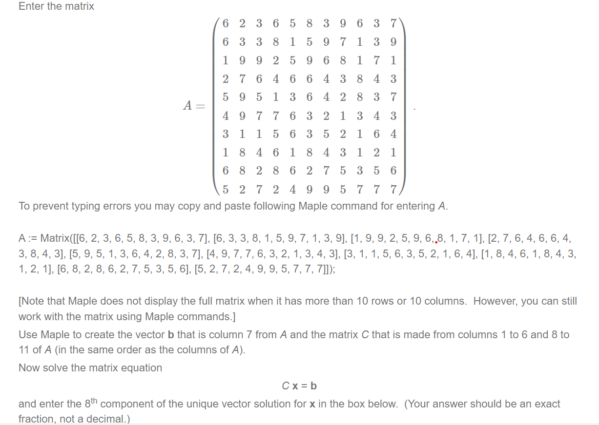 Enter the matrix | Chegg.com