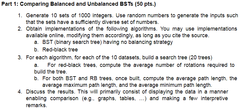 Part 1: Comparing Balanced and Unbalanced BSTS (50 | Chegg.com