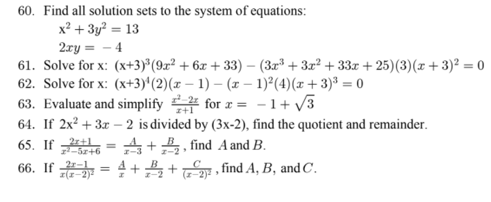 Solved 60. Find all solution sets to the system of | Chegg.com