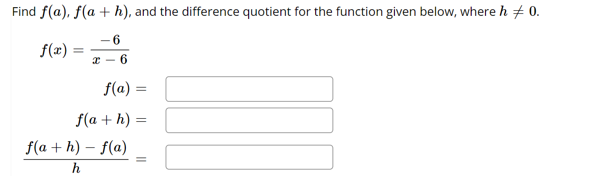 Solved Find f(a),f(a+h), and the difference quotient for the | Chegg.com
