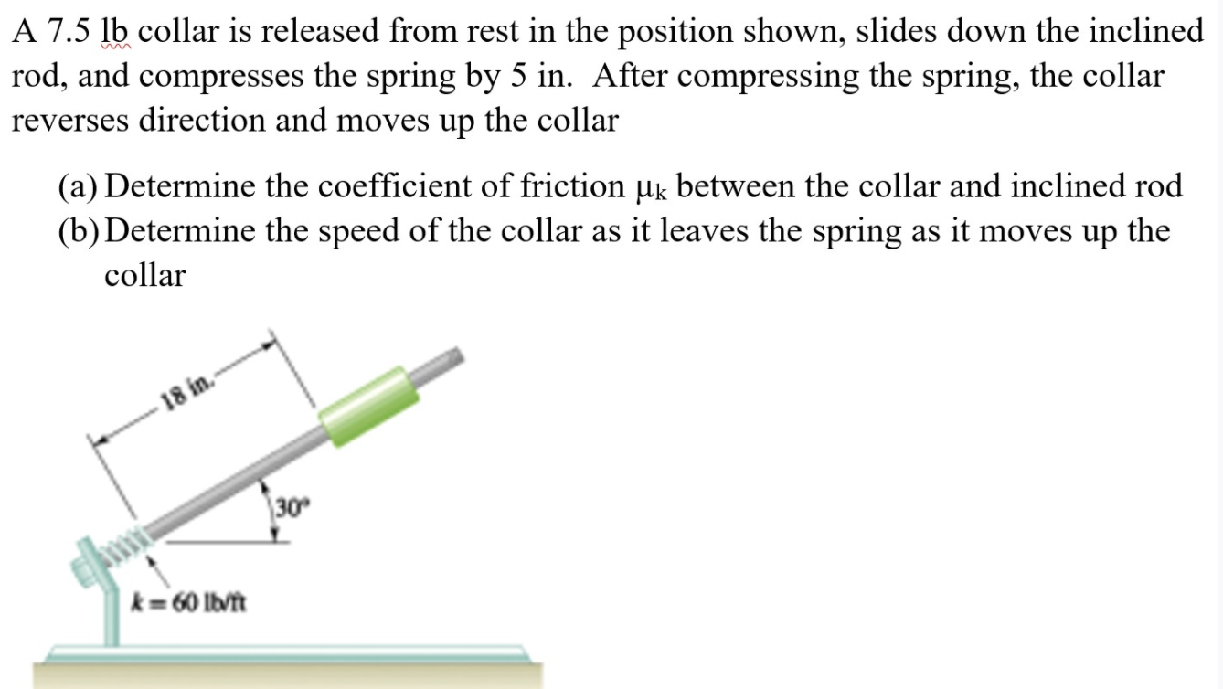 Solved A 7.5 lb collar is released from rest in the position | Chegg.com