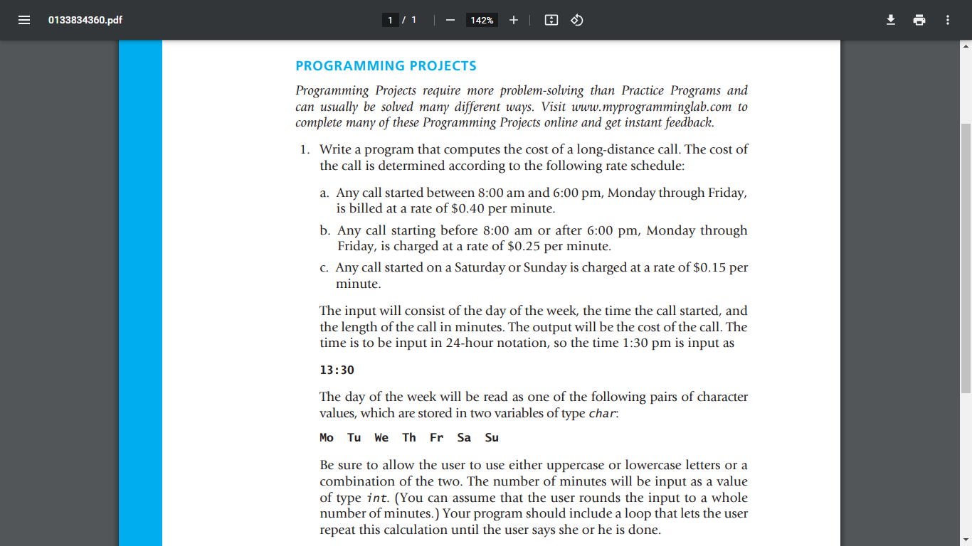 Solved in C++, ps: the day should be two chars NOT a string | Chegg.com
