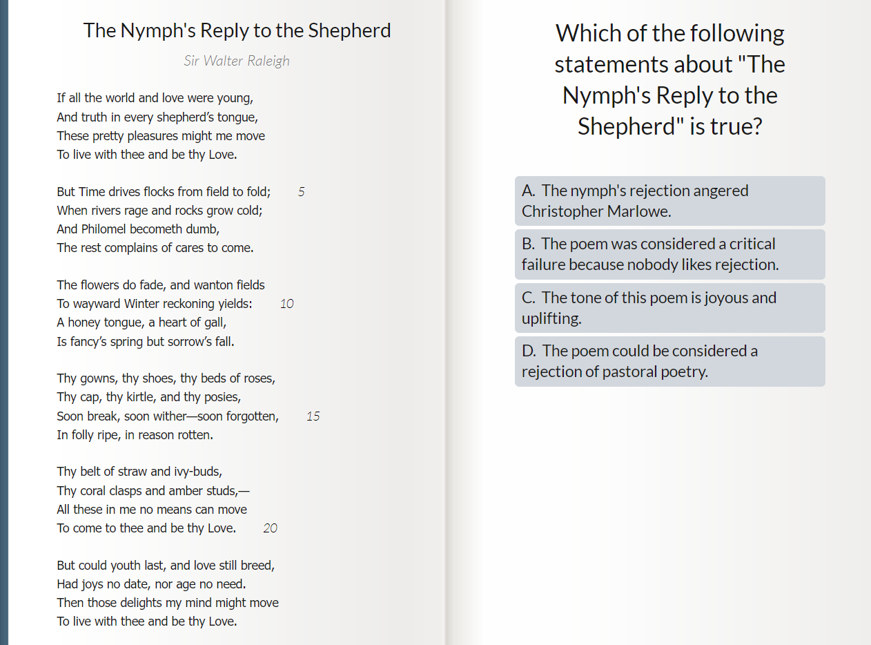 The Nymph's Reply to the Shepherd Which of the | Chegg.com