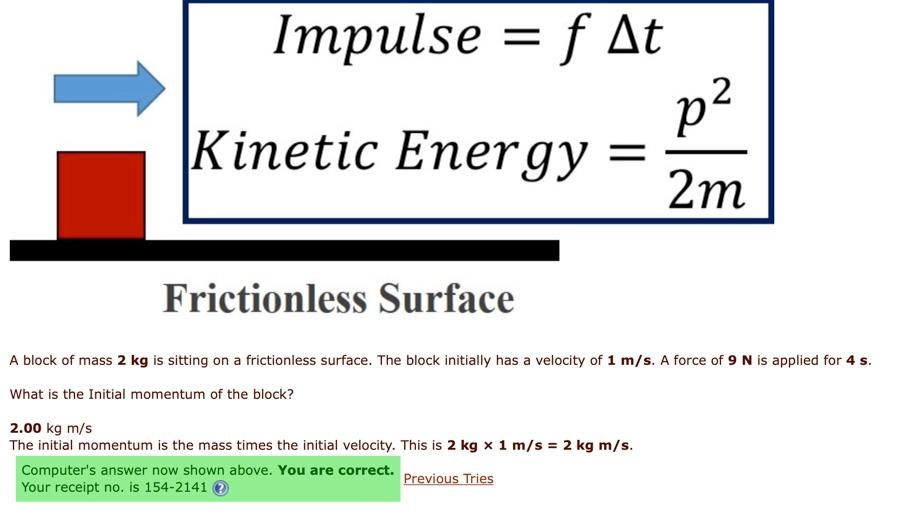 Solved Impulse =fΔt Kinetic Energy =2mp2 Frictionless | Chegg.com