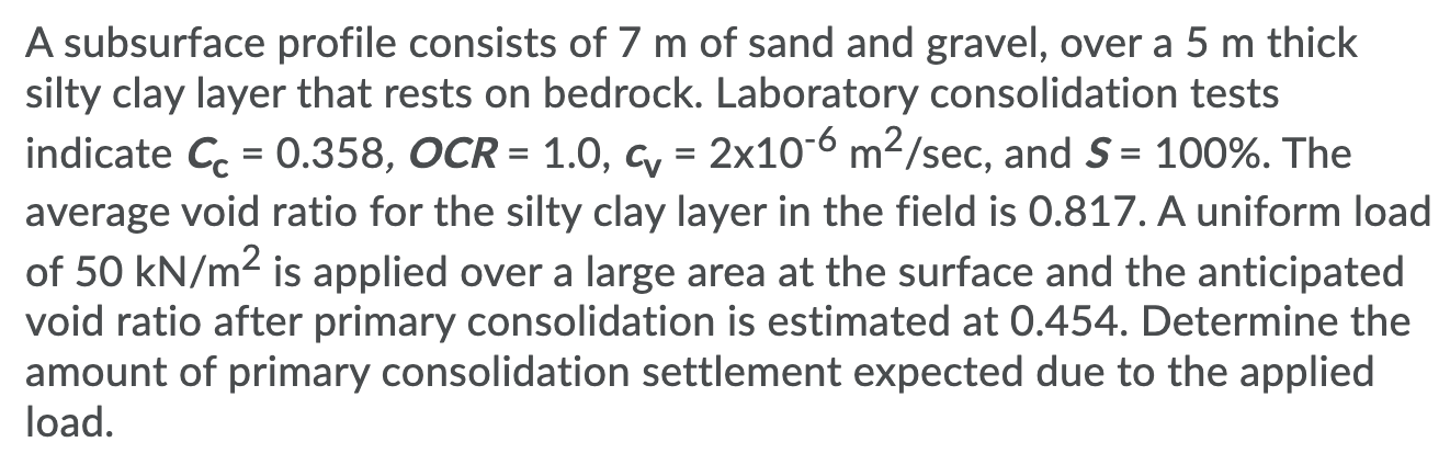 Solved A subsurface profile consists of 7 m of sand and | Chegg.com