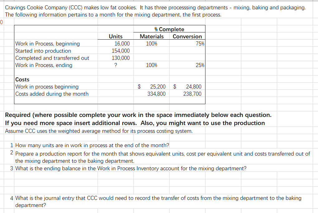 Solved Cravings Cookie Company (CCC) makes low fat cookies. | Chegg.com