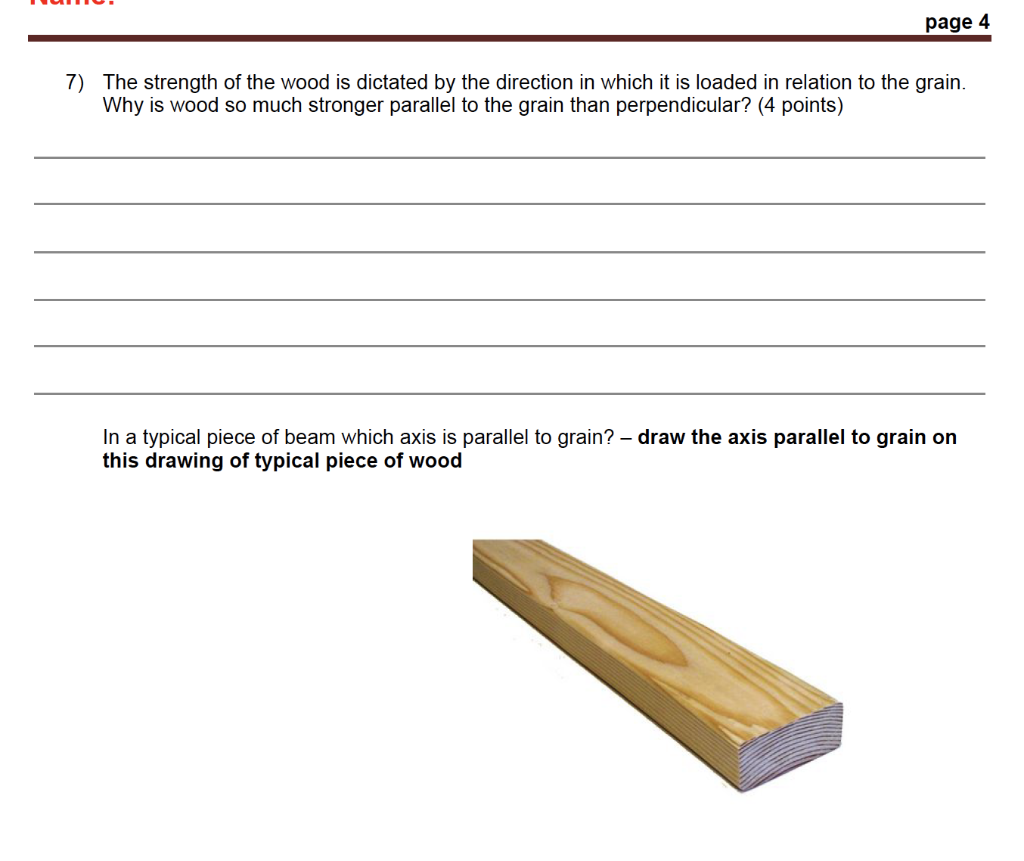 Solved page 4 7) The strength of the wood is dictated by the | Chegg.com
