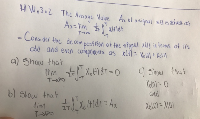 Solved The Average Value Ax of a signal x(t) is defined as | Chegg.com