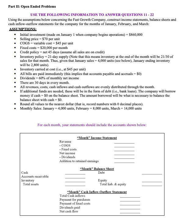 Part II: Open Ended Problems USE THE FOLLOWING | Chegg.com