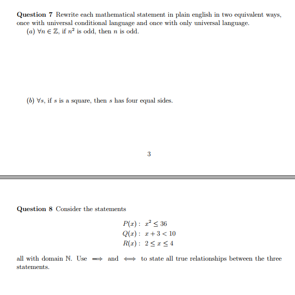 Solved Question 7 Rewrite each mathematical statement in | Chegg.com