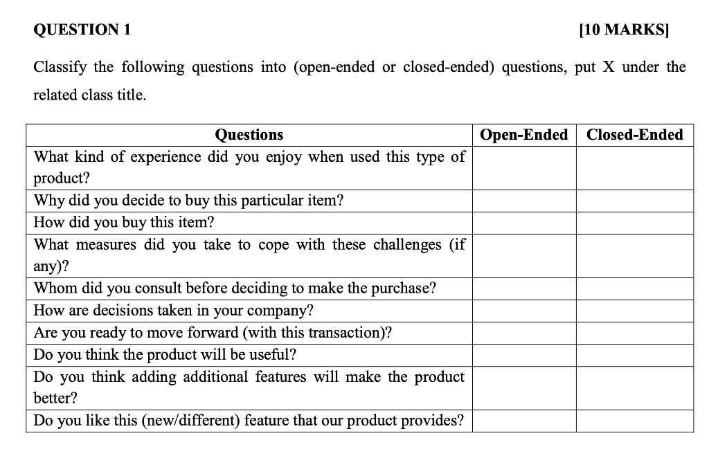 Solved QUESTION 1 [10 MARKS] Classify the following | Chegg.com