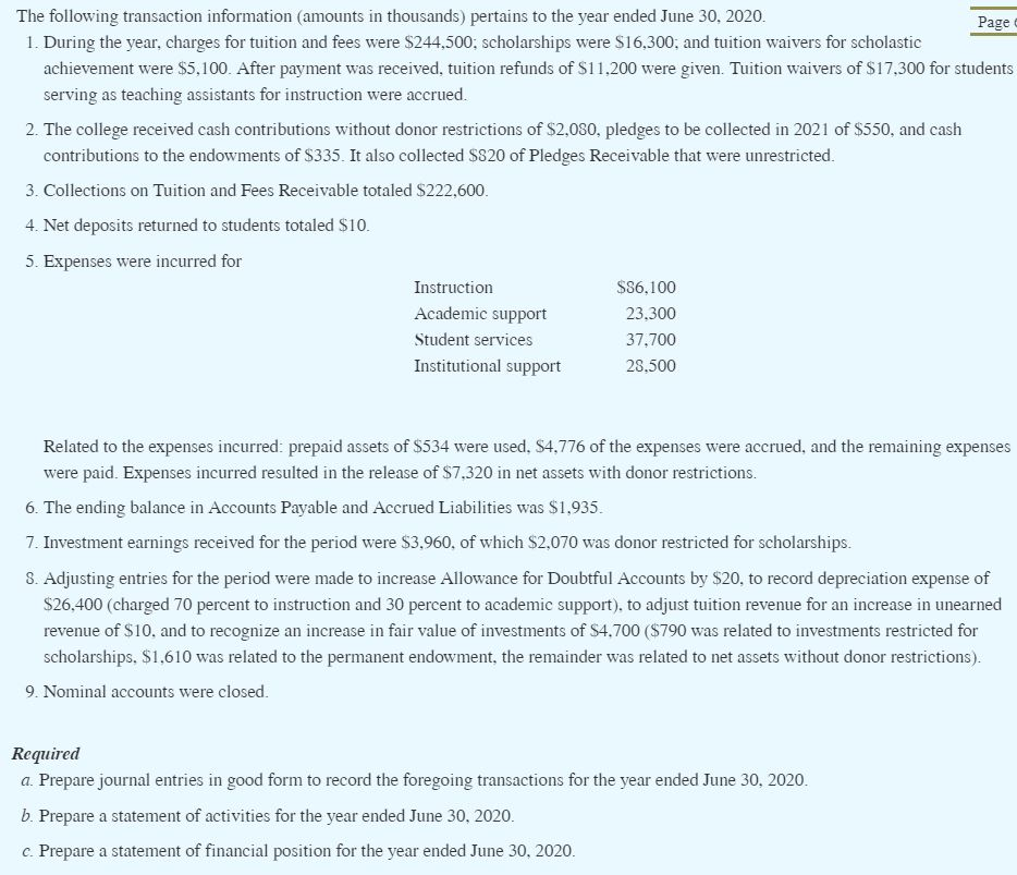 Solved 15-17. Private College Transactions. (LO15-4 © | Chegg.com