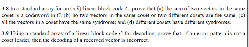 3 8 In A Standard Array For An N K Linear Block