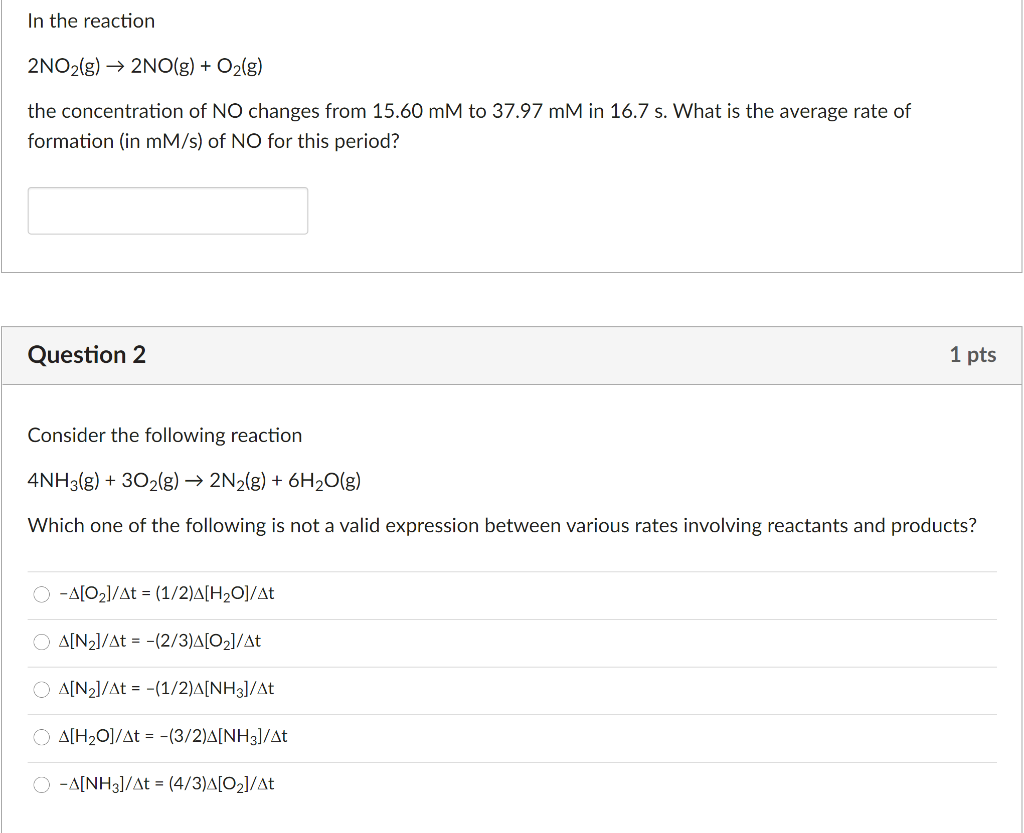 Solved In the reaction 2NO2(g) → 2NO(g) + O2(g) the | Chegg.com