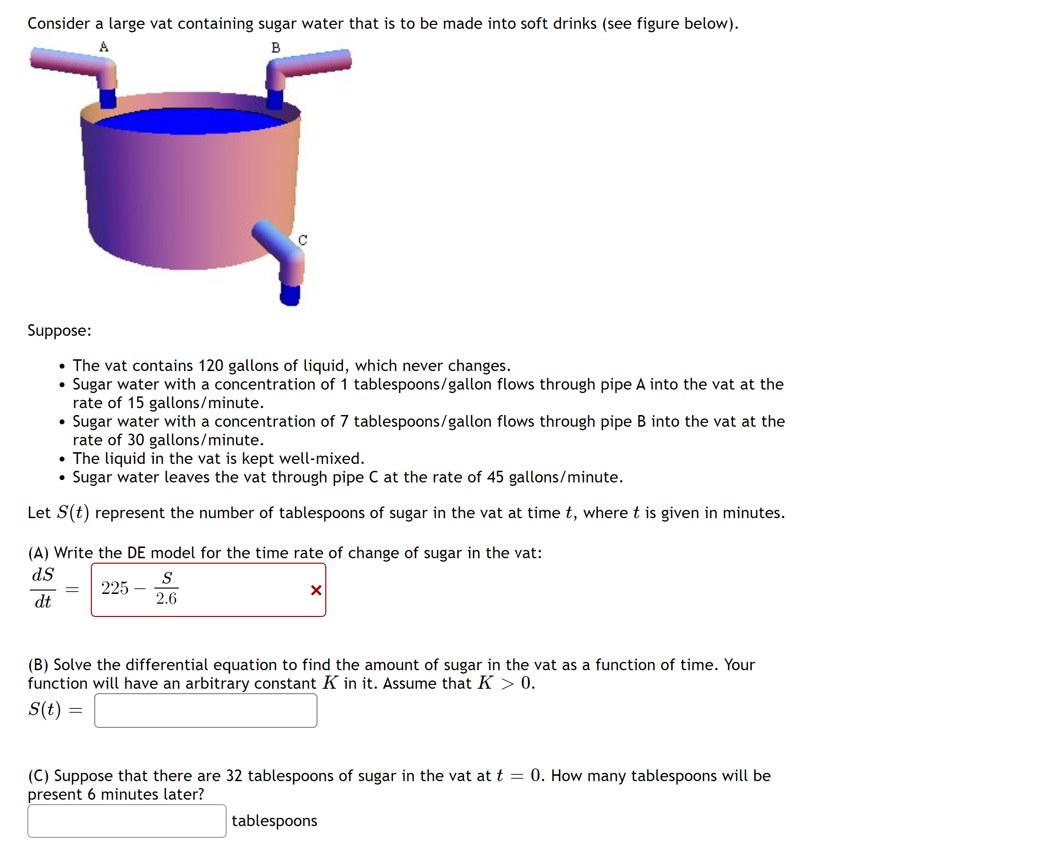 Solved Consider a large vat containing sugar water that is | Chegg.com