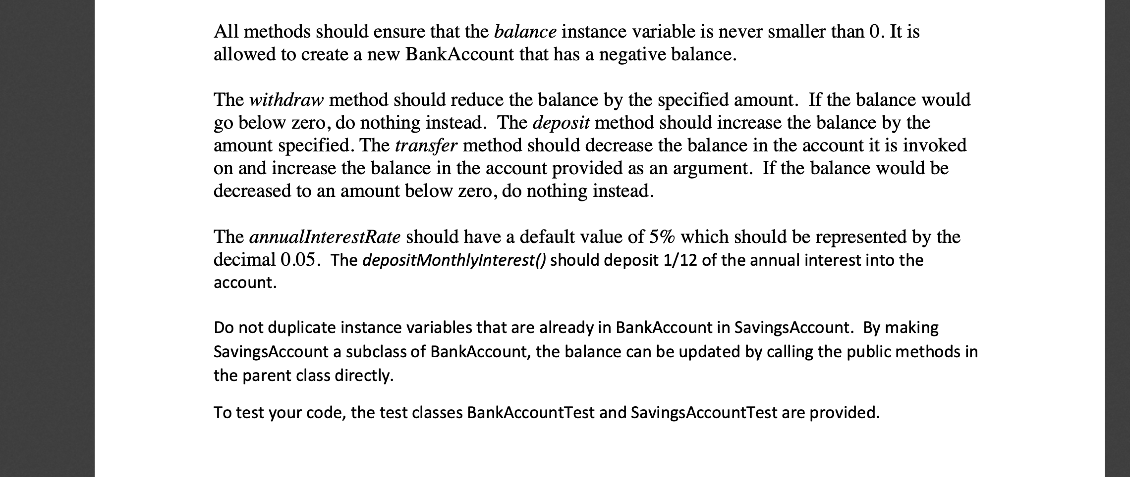 Solved Create the classes Bank Account and Savings Account | Chegg.com