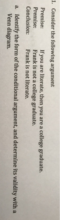 Solved 1. Consider the following argument Premise: Premise: | Chegg.com