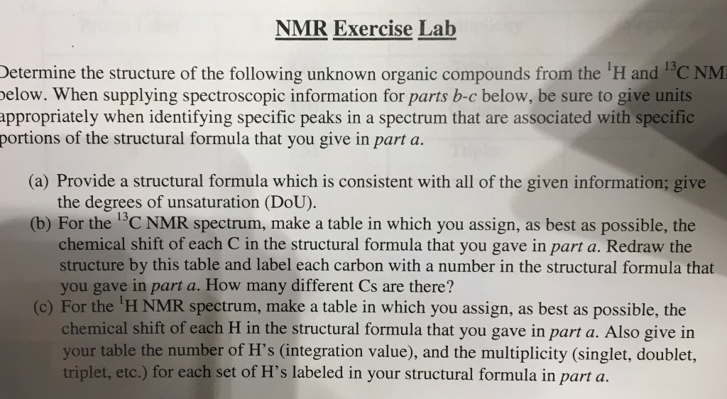 Solved NMR Exercise Lab Determine the structure of the | Chegg.com