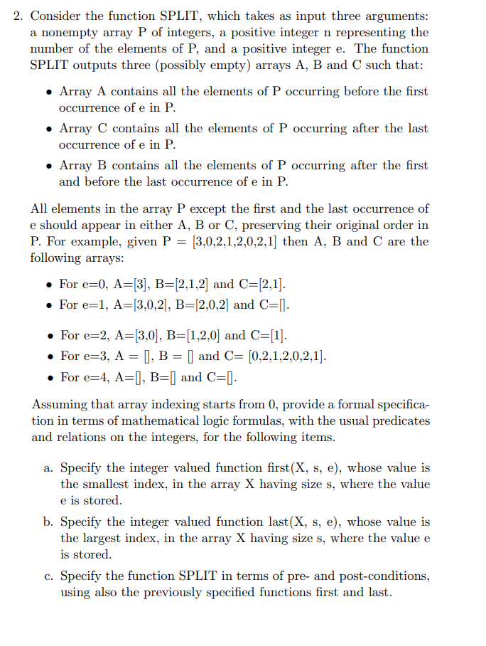 Solved 2. Consider the function SPLIT, which takes as input | Chegg.com