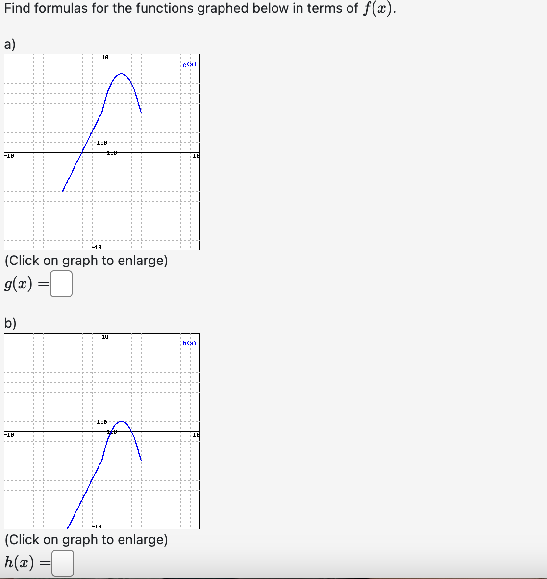 Find formulas for the functions graphed below in | Chegg.com