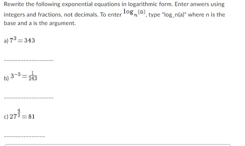 Solved Rewrite the following exponential equations in | Chegg.com