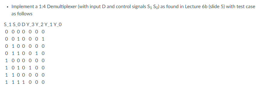 Solved - Implement a 1:4 Demultiplexer (with input D and | Chegg.com