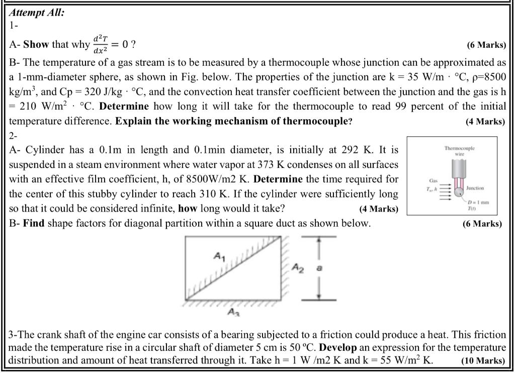 Solved dx2 Attempt All: 1- d2T A- Show that why = 0? (6 | Chegg.com