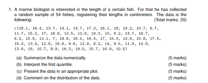 Solved 1. A marine biologist is interested in the length of | Chegg.com