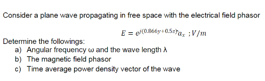 Solved Consider a plane wave propagating in free space with | Chegg.com