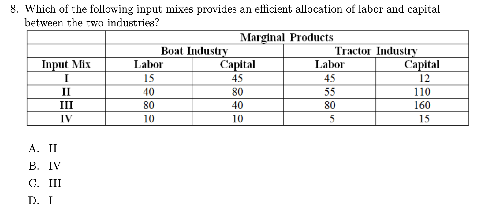 Solved 8. Which of the following input mixes provides an | Chegg.com