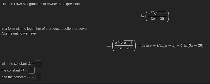 Solved Use the Laws of logarithms to rewrite the | Chegg.com